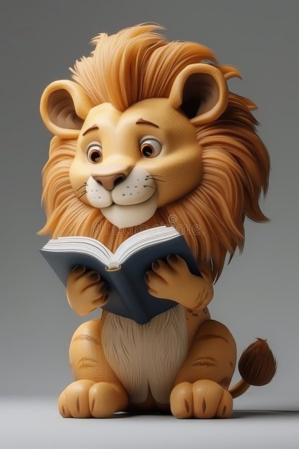 A Character in the Form of a Smart Lion Reading a Book . 3d ...