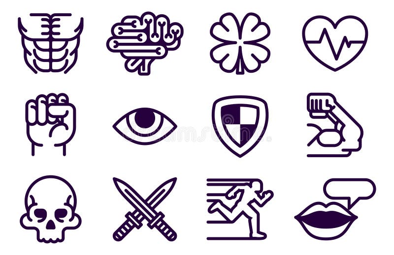Character Game Attributes Icon Set Stock Vector - Illustration of games ...