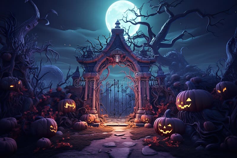 Character and Gate Halloween Theme. 3D Cute Style Stock Illustration ...