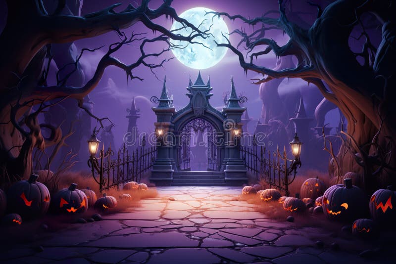 Character and Gate Halloween Theme. 3D Cute Style Stock Illustration ...