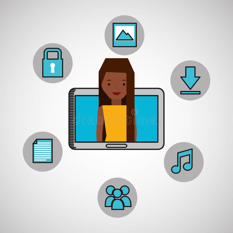 Character Girl Technology Social Media Icon Stock Vector - Illustration ...