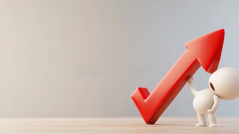 Character Holding a Large Red Downward Arrow on a White Background ...