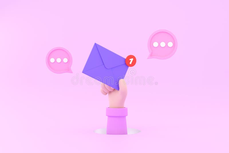 Character Hand Holding Mail Postal Envelope and Bubble. New ...