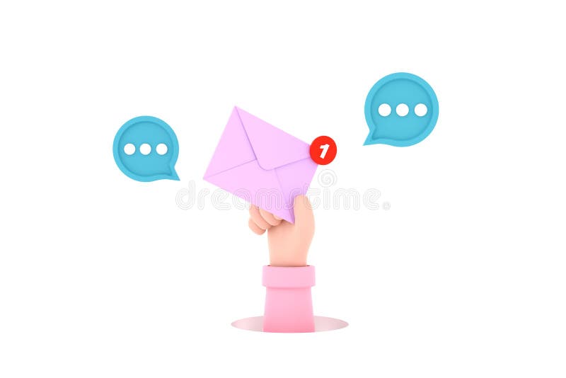 Character Hand Holding Mail Postal Envelope and Bubble. New ...
