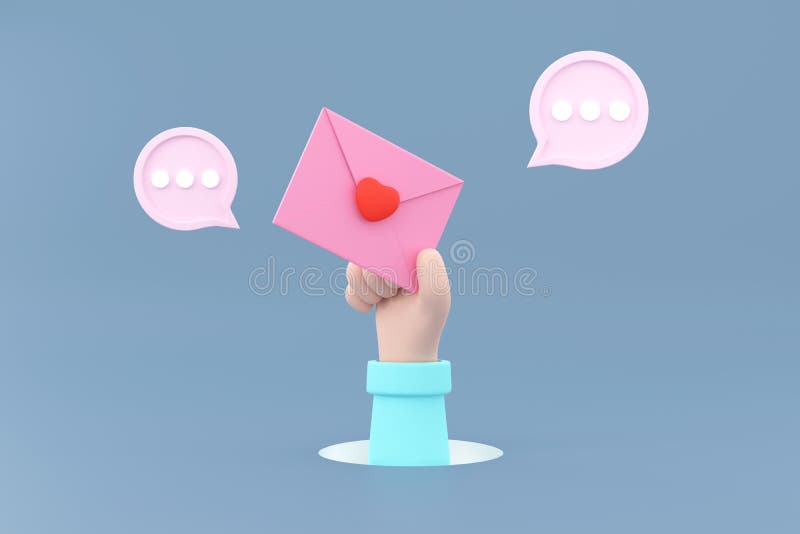 Character Hand Holding Mail Postal Envelope with Heart and Bubble. New ...