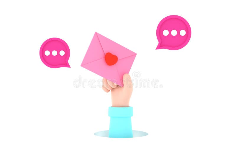 Character Hand Holding Mail Postal Envelope with Heart and Bubble. New ...
