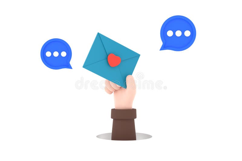 Character Hand Holding Mail Postal Envelope with Heart and Bubble. New ...