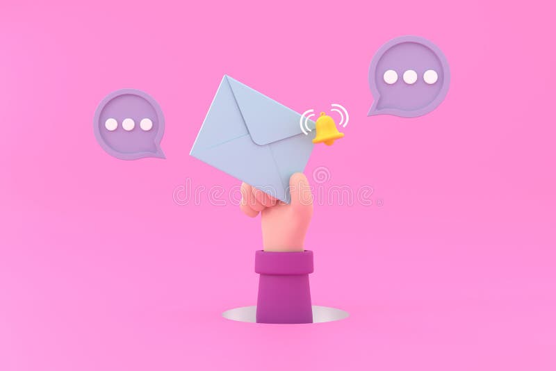 Character Hand Holding Mail Postal Envelope Notification and Bubble ...