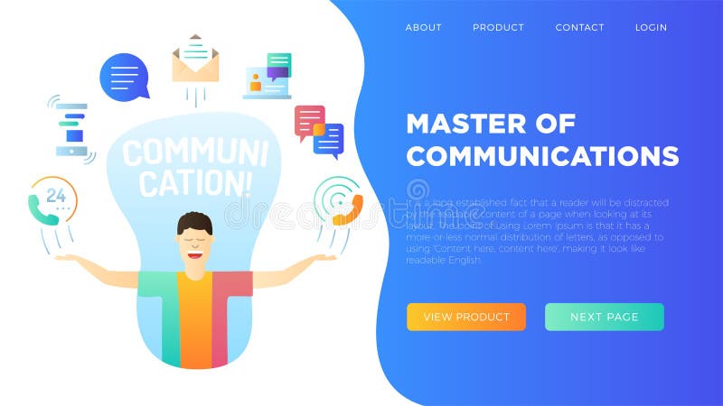 Character with His Hands Up and Communication Icons are Arranged Stock ...