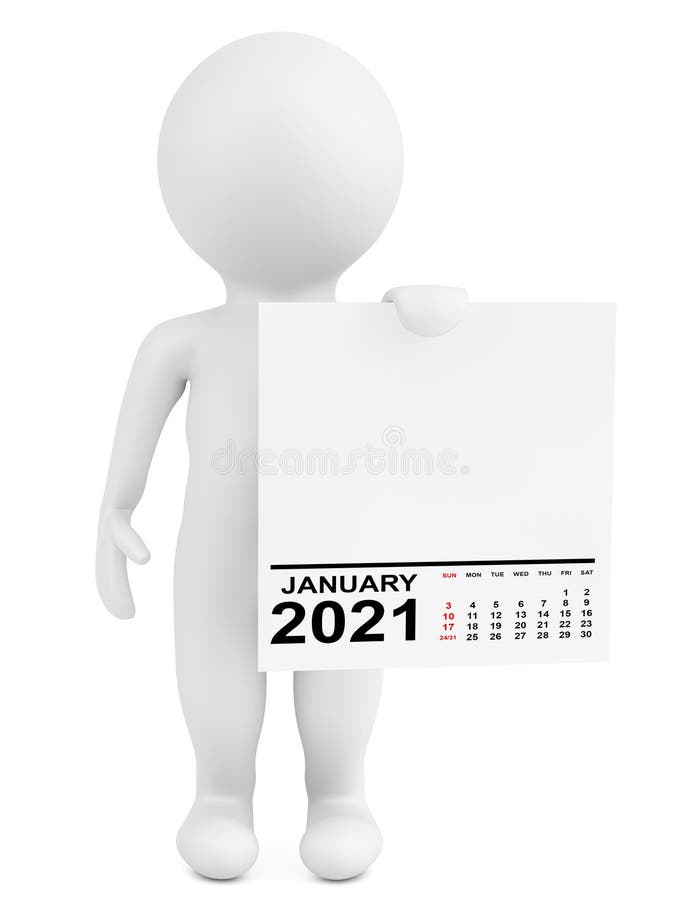 Character Holding Calendar January 2021 Year. 3d Rendering Stock ...
