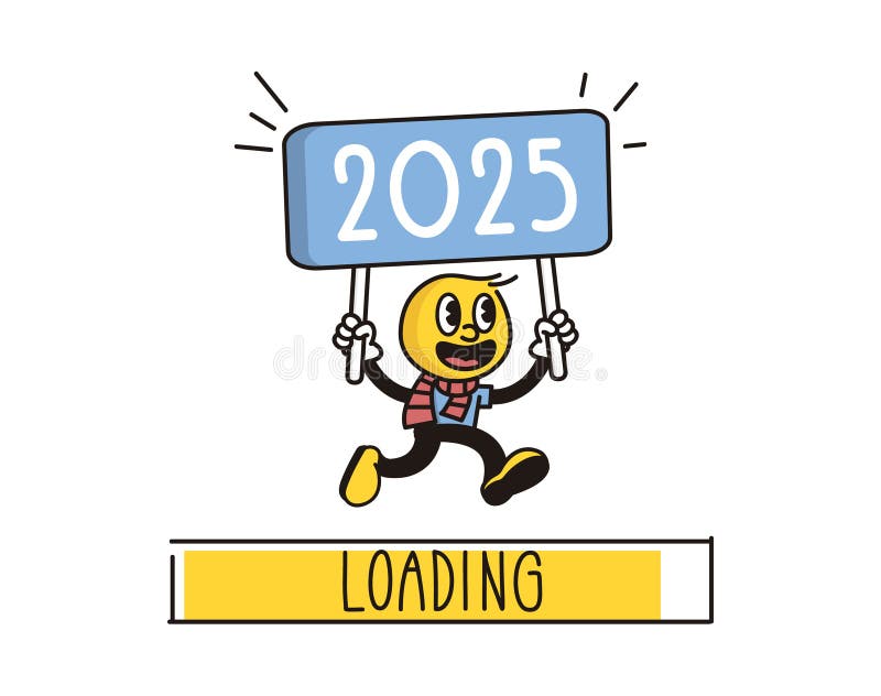 2025 Character Holding Sign with Loading Bar. Happy New Year ...