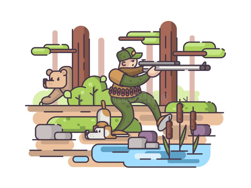 Character of Hunter with Gun Stock Vector - Illustration of hunter ...