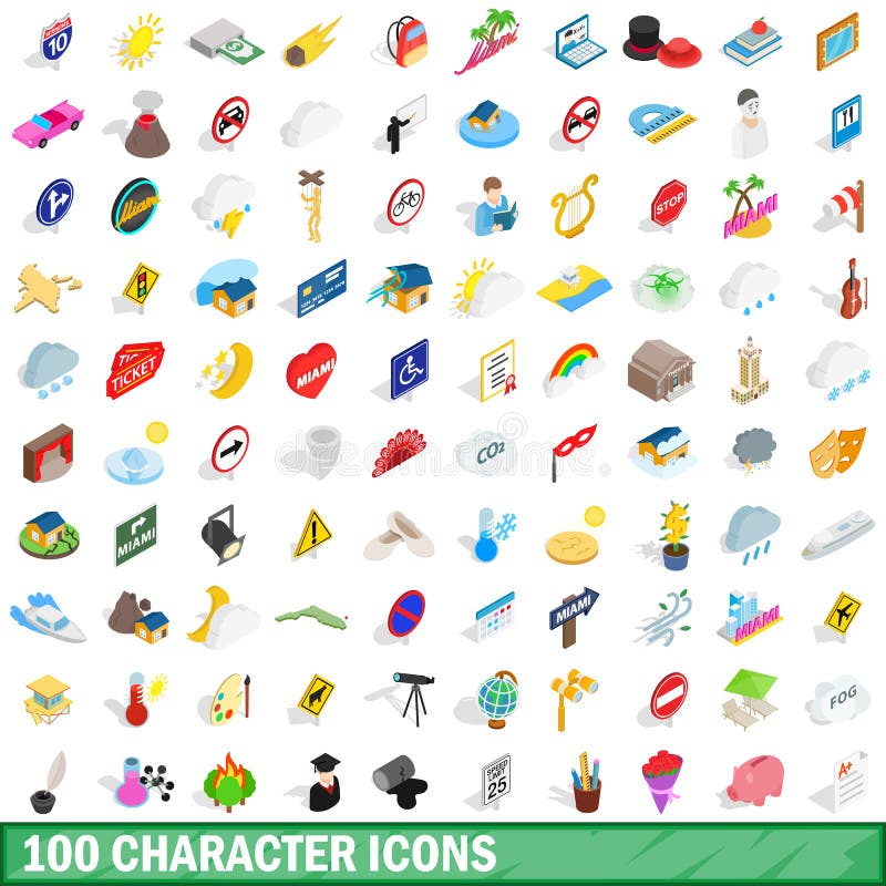 100 Character Icons Set, Isometric 3d Style Stock Vector - Illustration ...