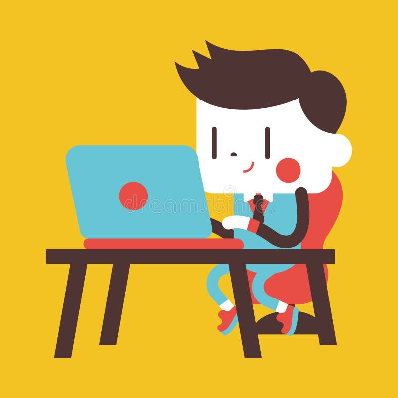 Character Illustration Design. Businessman Using Computer Cartoon,eps ...