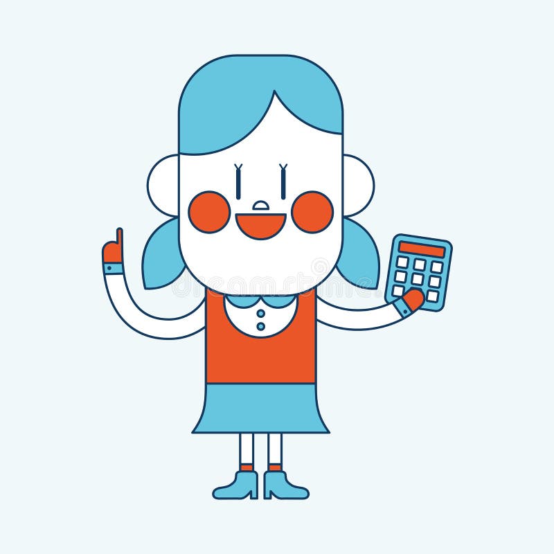 Character Illustration Design. Girl Using Calculator Cartoon,eps Stock ...