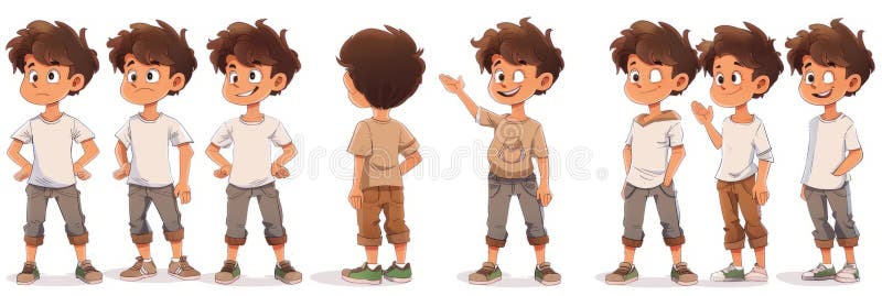 Character Illustration of a Young Boy in Different Poses on a White ...