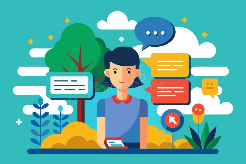 A Character is Interacting with Colorful Speech Bubbles while ...