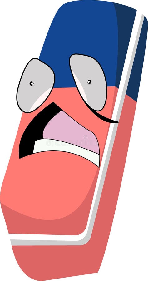 Pink Eraser with Blue Top and Scared Expression. Stock Vector ...
