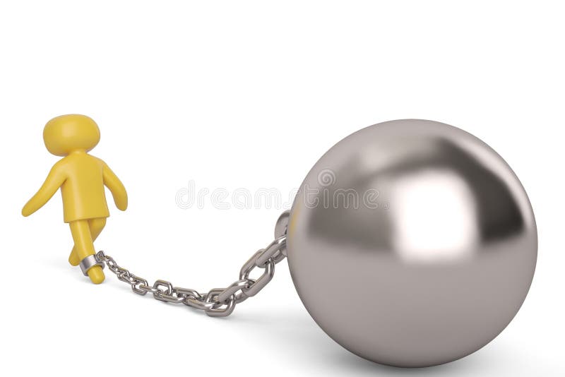 A Character And Large Steel Shackle On White Background.3D Illus Stock ...