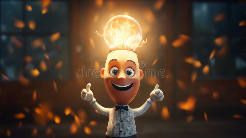 Character with a Light Bulb Above Their Head Stock Illustration ...