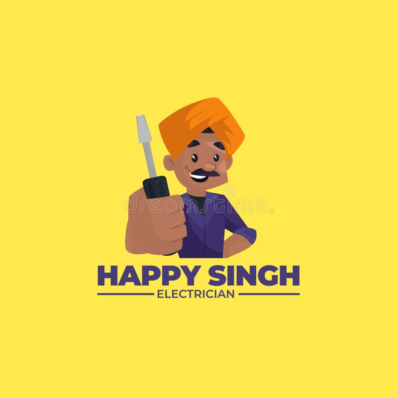 Happy Singh Electrician Vector Mascot Logo Stock Vector - Illustration ...
