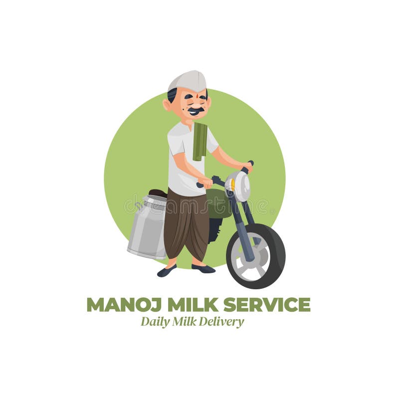 Manoj Milk Service daily Milk Delivery Vector Mascot Logo Stock Vector ...