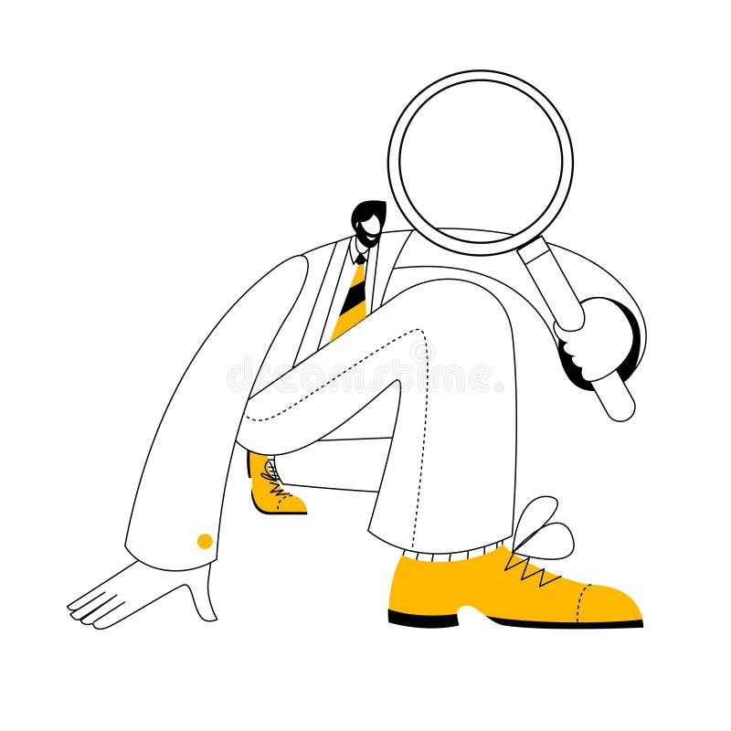 A Character with a Magnifying Glass is Looking for Something. Stock ...