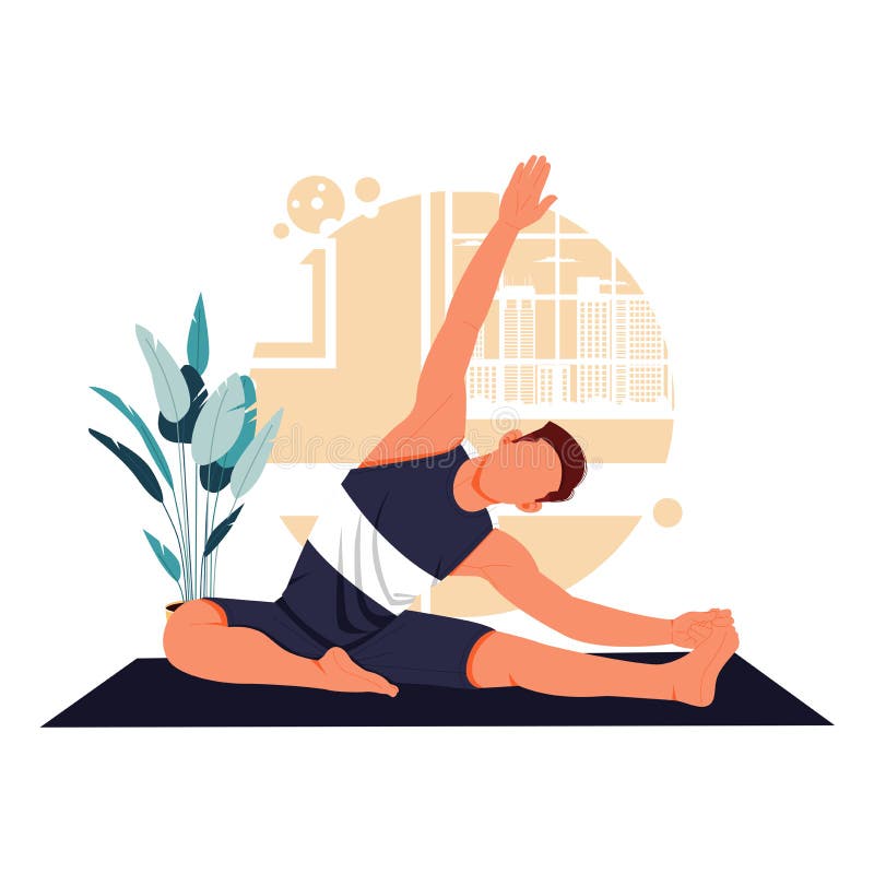 Character of Man Doing Yoga, Flat Design Concept Illustration Stock ...