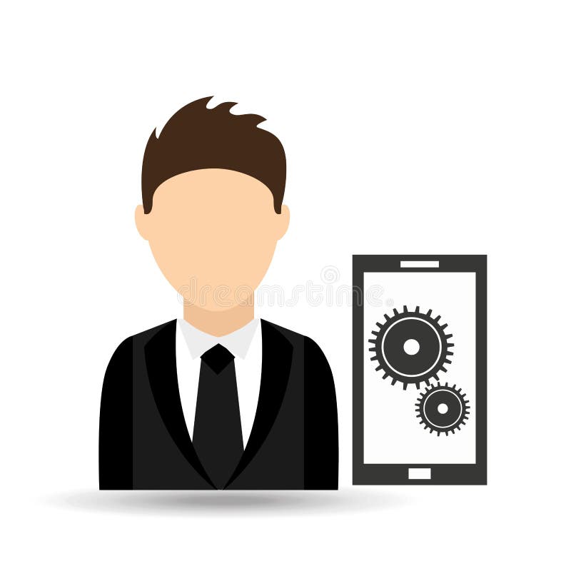 Character Man with Technology Work Solution Design Stock Illustration ...