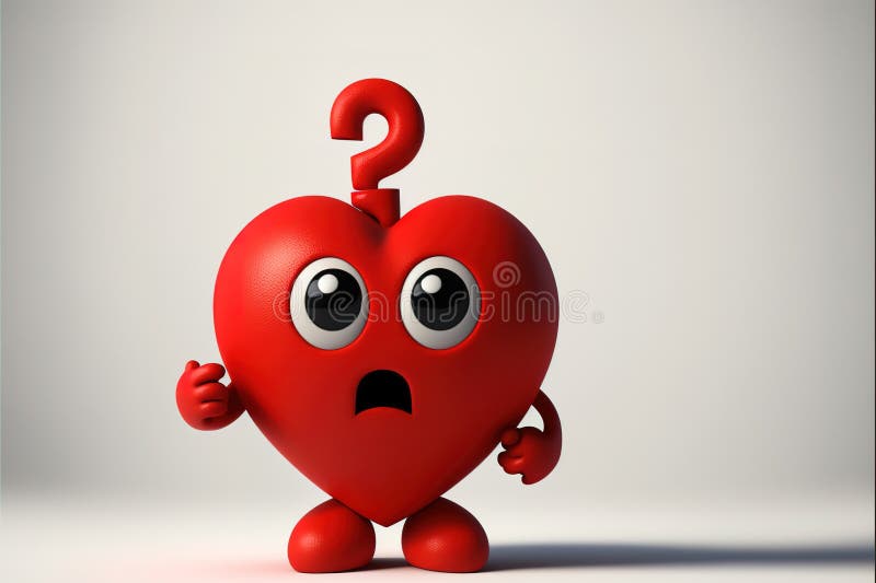 Character Mascot with a Red Heart and a Question Mark on a White ...