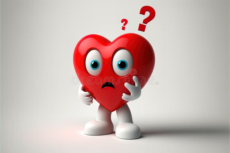 Character Mascot with a Red Heart and a Question Mark on a White ...