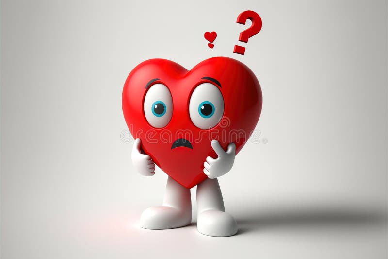 Character Mascot with a Red Heart and a Question Mark on a White ...