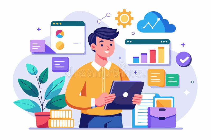 The Character Methodically Arranges Various Data Sets in a Cozy Flat ...