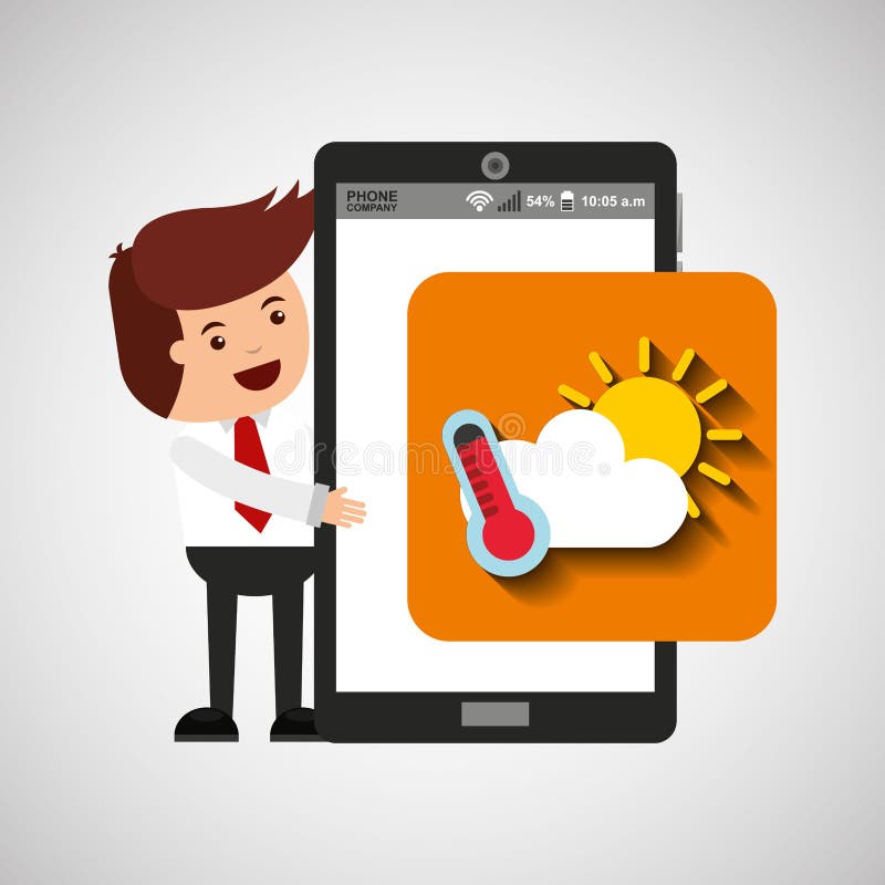 Character with Mobile App Weather Forecast Stock Vector - Illustration ...