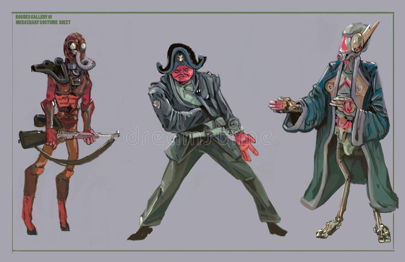 Character Model Sheet for Three Sci-Fi Designs Stock Illustration ...