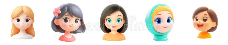 Character Models with Diverse Expressions and Hairstyles Stock Image ...
