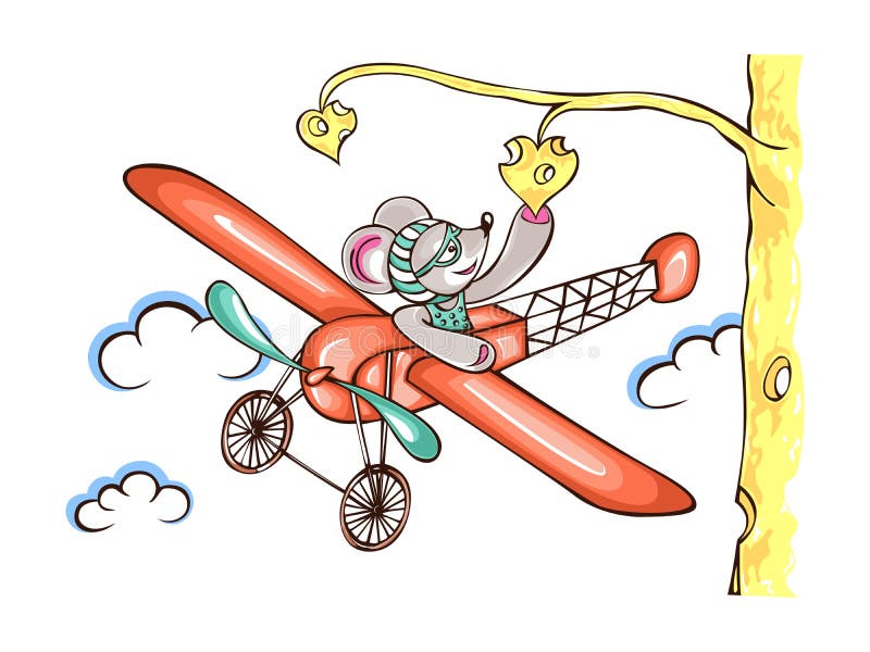 Character Mouse Pilot Flying on Airplane Stock Vector - Illustration of ...