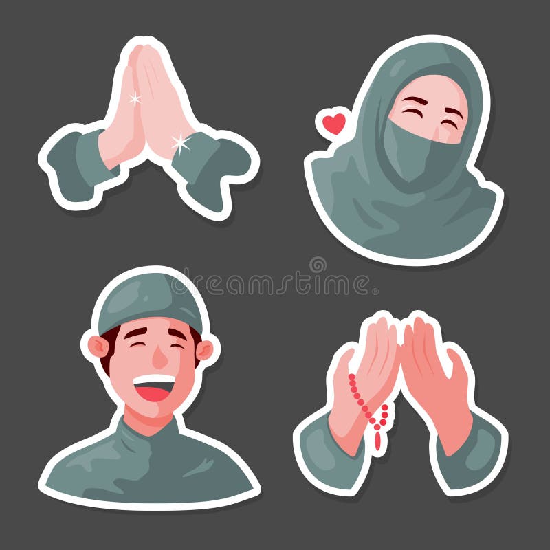 Character Muslim Sticker Design Stock Illustration - Illustration of ...