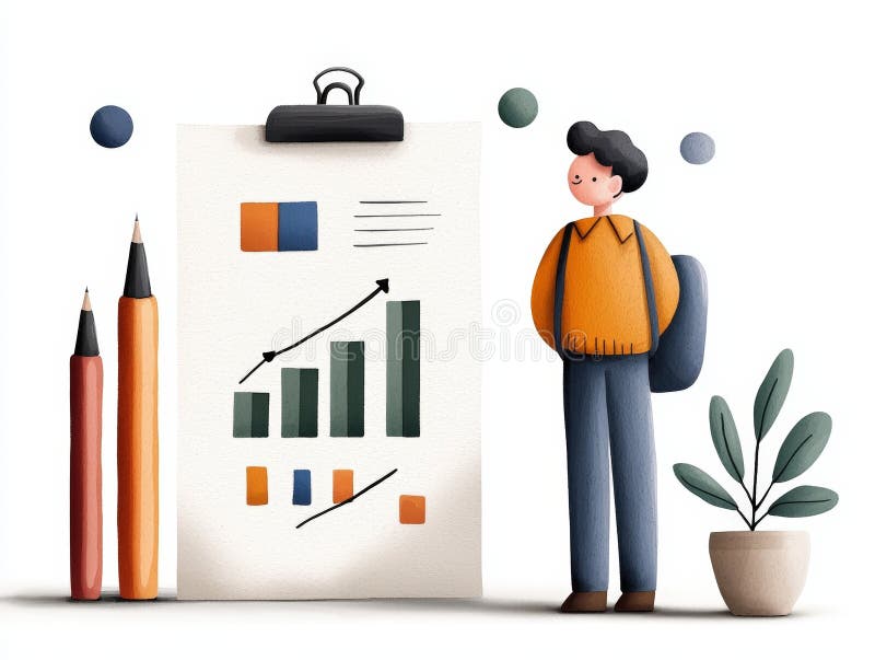 A Character Observes a Growth Chart Symbolizing Achievement Progress ...