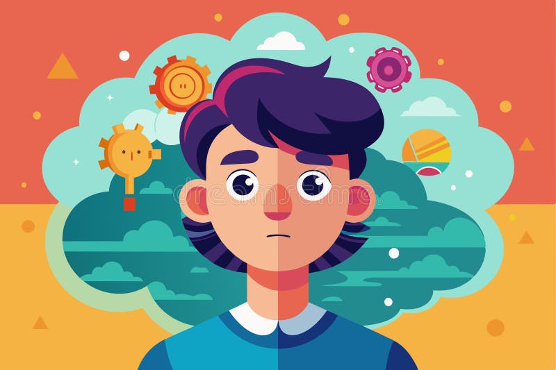 A Character with a Pensive Expression, Set Against a Vibrant Backdrop ...