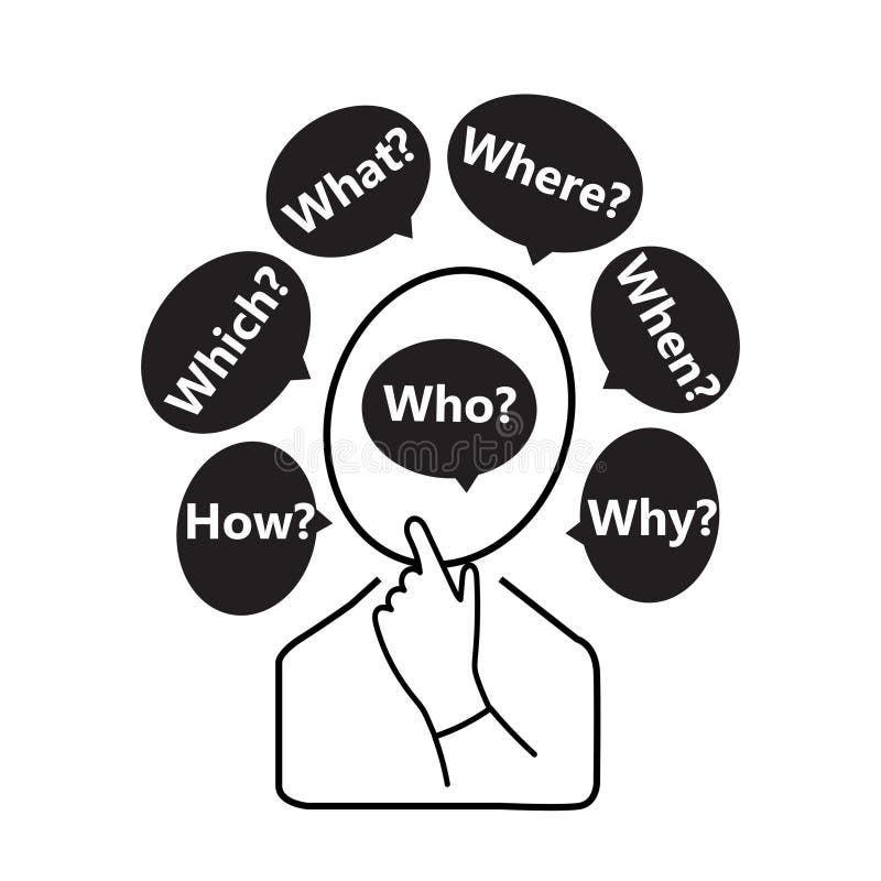 Character of a Person with Speech Bubbles Around His Head with Wh ...