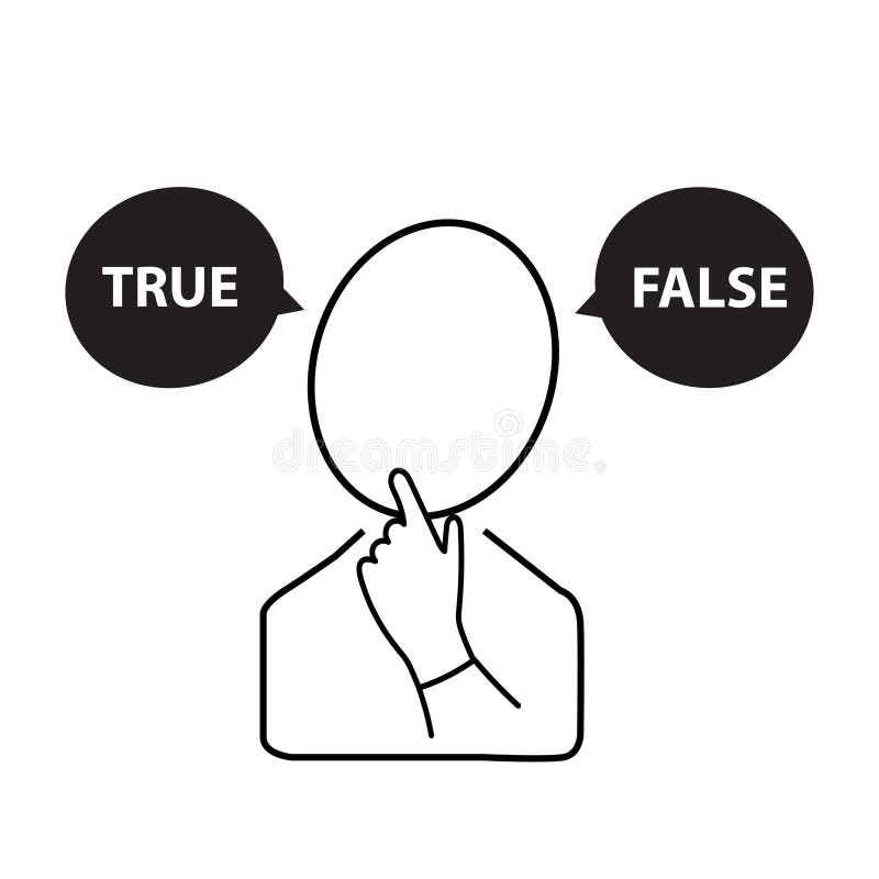 Character of a Person with Speech Bubbles with the Words True, False ... Character of a Person with Speech Bubbles with the Words True, False ...