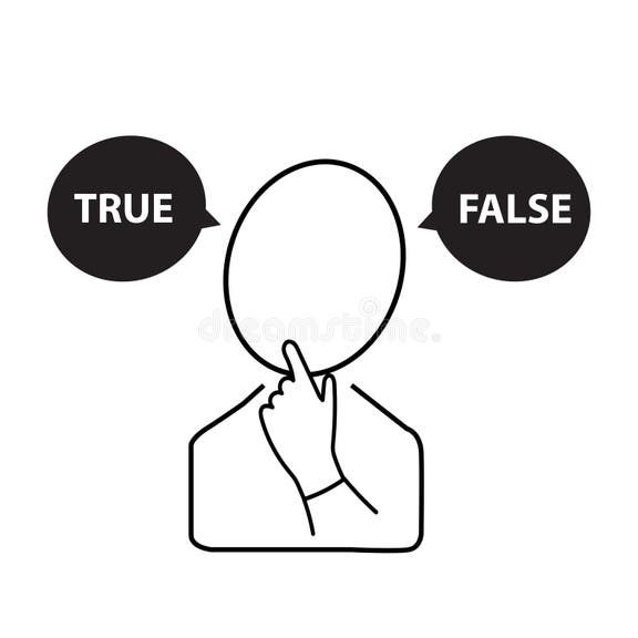 Character of a Person with Speech Bubbles with the Words True, False ...