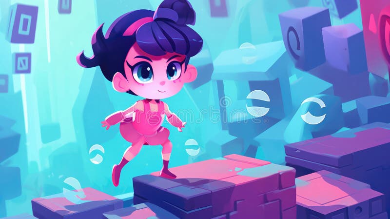 A Character in a Platformer Game Collecting Coins and Power. Gen Stock ...