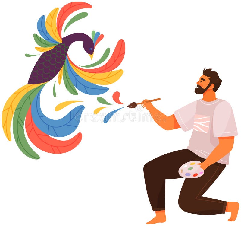 Mind Behavior, Creativity, Imagination Concept. Man Creates Masterpiece ...