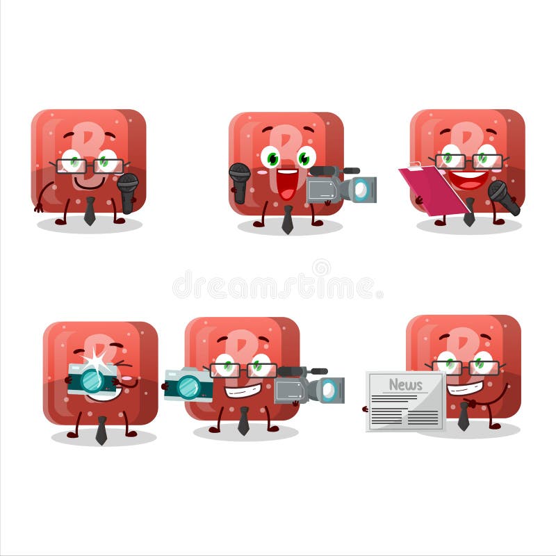 Character Reporter Red Gummy Candy B Cute Mascot with Microphone Stock ...