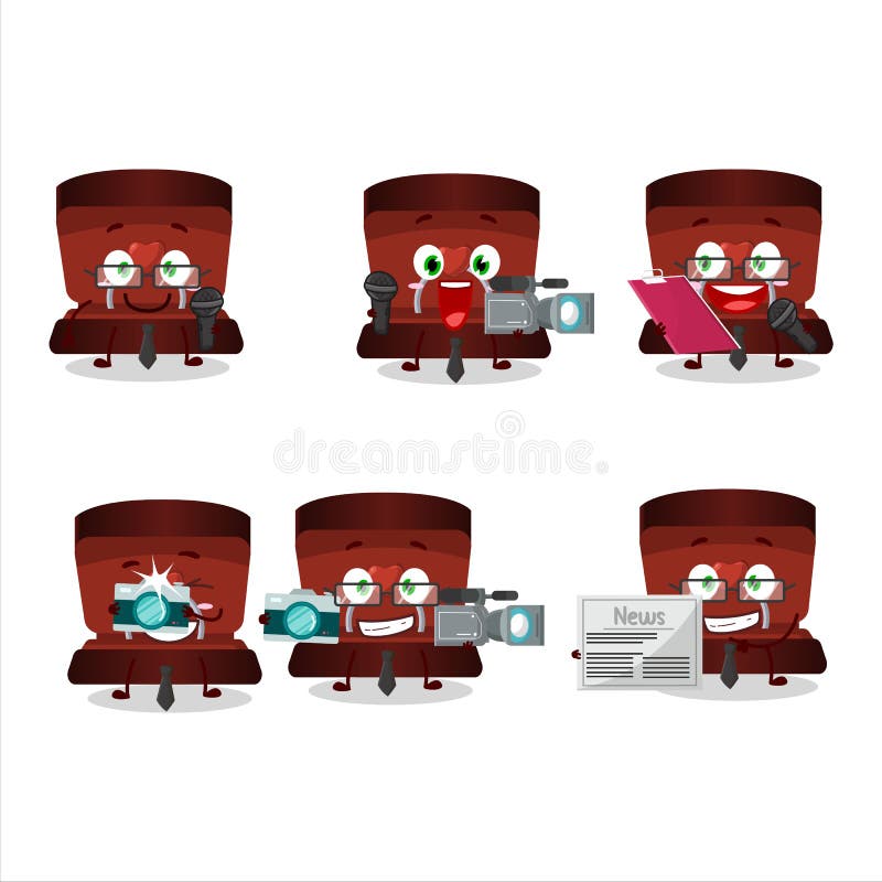 Character Reporter Red Ring Box Cute Mascot with Microphone Stock ...