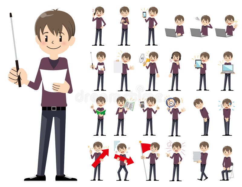 Male Charactor Set. Presenting in Various Action. Stock Vector ...