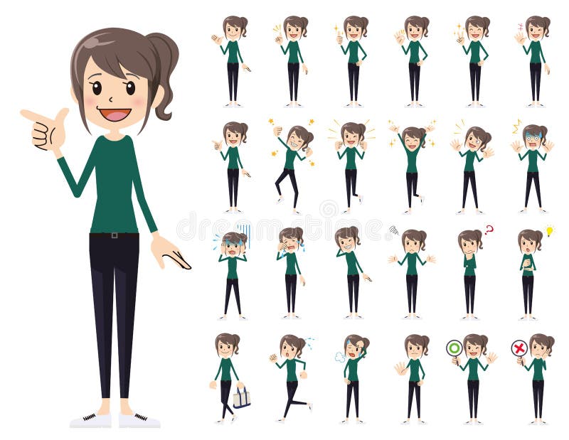 Female Charactor Set. Various Poses and Emotions. Stock Vector ...