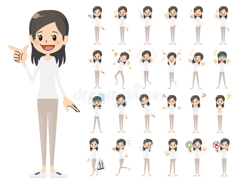 Female Charactor Set. Various Poses and Emotions. Stock Vector ...